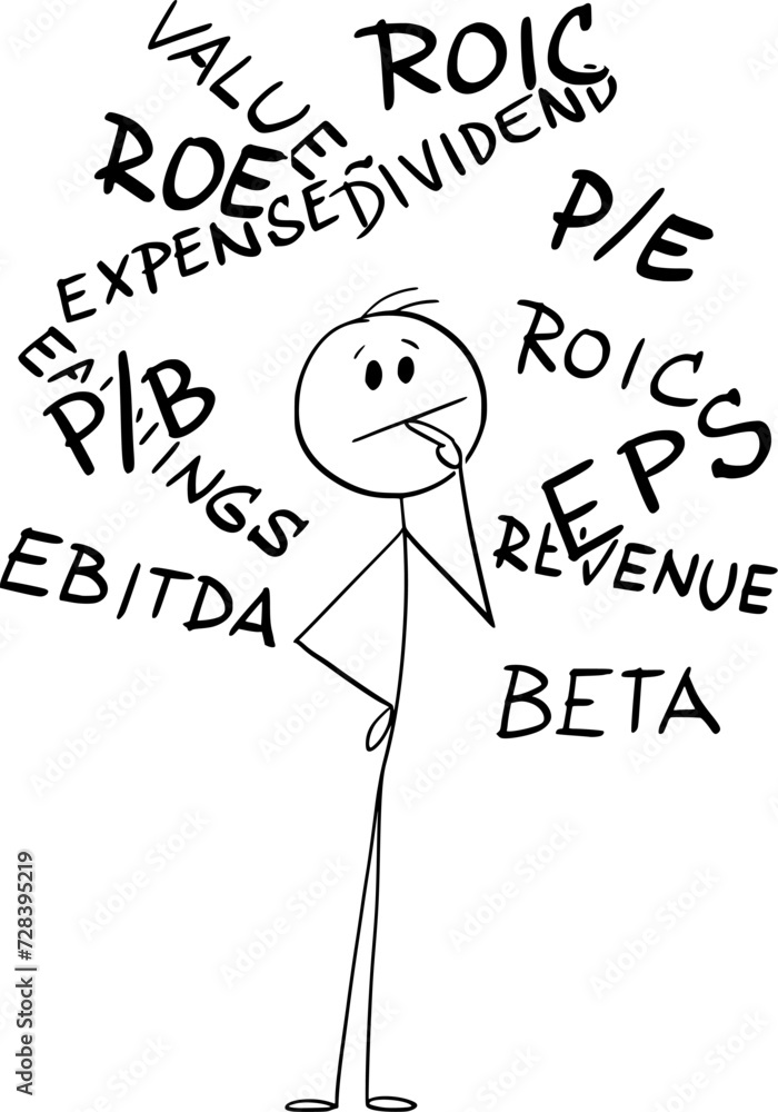 Investor Thinking About Stock Market Share Analysis, Vector Cartoon ...