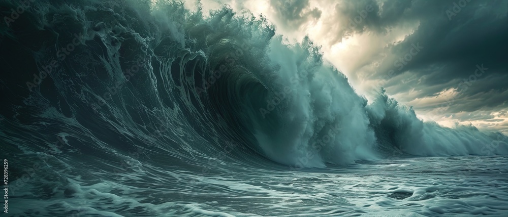 Powerful ocean huge waves and stormy seas, intensity of a tsunami ...