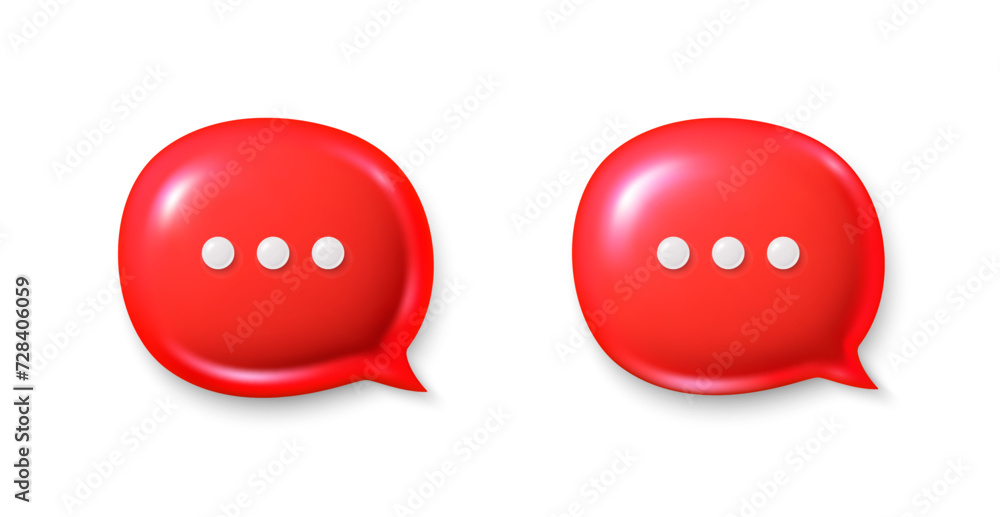 Red speech bubble icons. Chat comment icons set. 3d talk message box ...