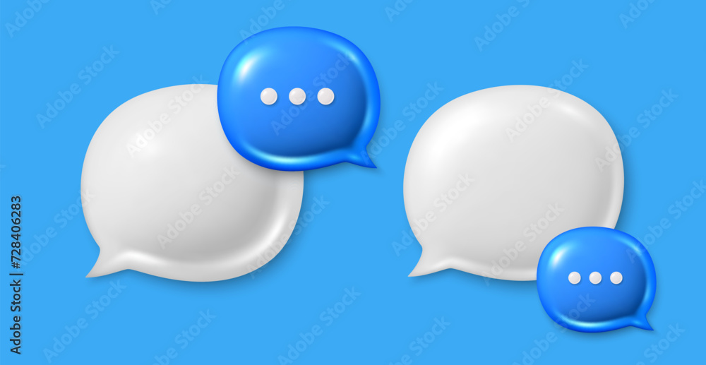 Dialog 3d speech bubble icons. Chat comment icons set. Talk message box ...