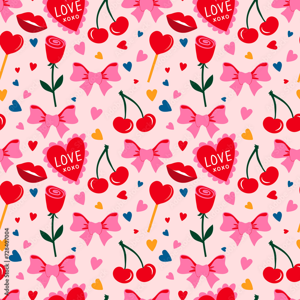 Seamless love pattern. Red love heart seamless illustration print. Cute ...