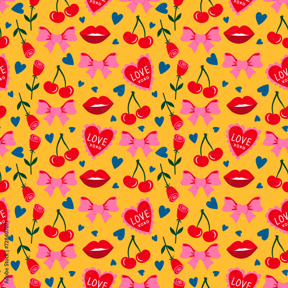 Seamless love pattern. Red love heart seamless illustration print. Cute ...