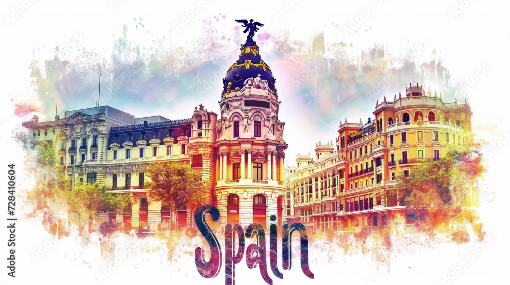Travel to Spain country illustration background with a mix of Spanish ...
