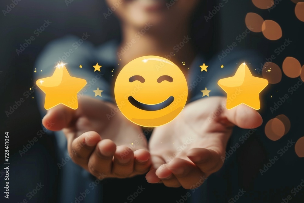 Smiling Emoji respect Smiley, Vector Design lead nurturing. Star rating ...