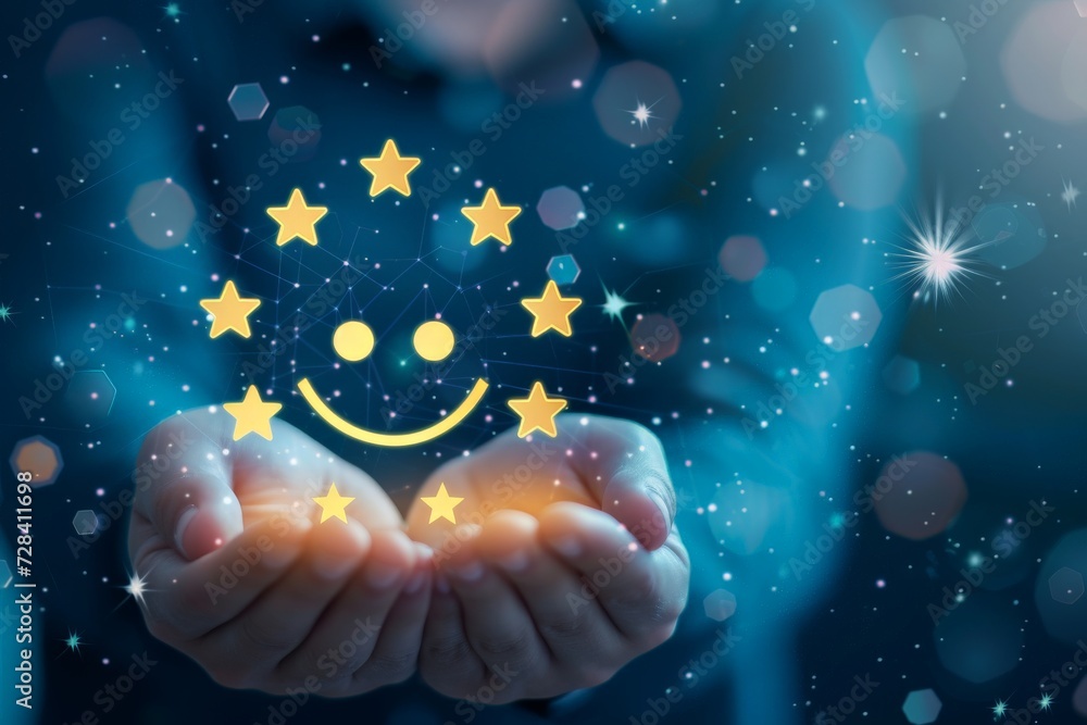 Smiling Emoji grinning Smiley, Vector Design feedback score. Star ...