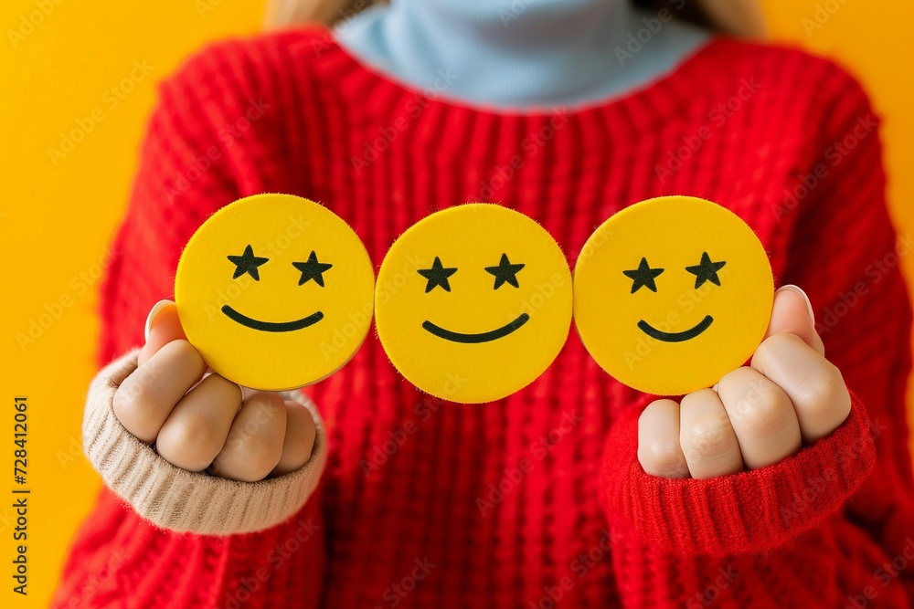 Smiling Emoji friendly Smiley, Vector Design symbolic art. Star rating ...