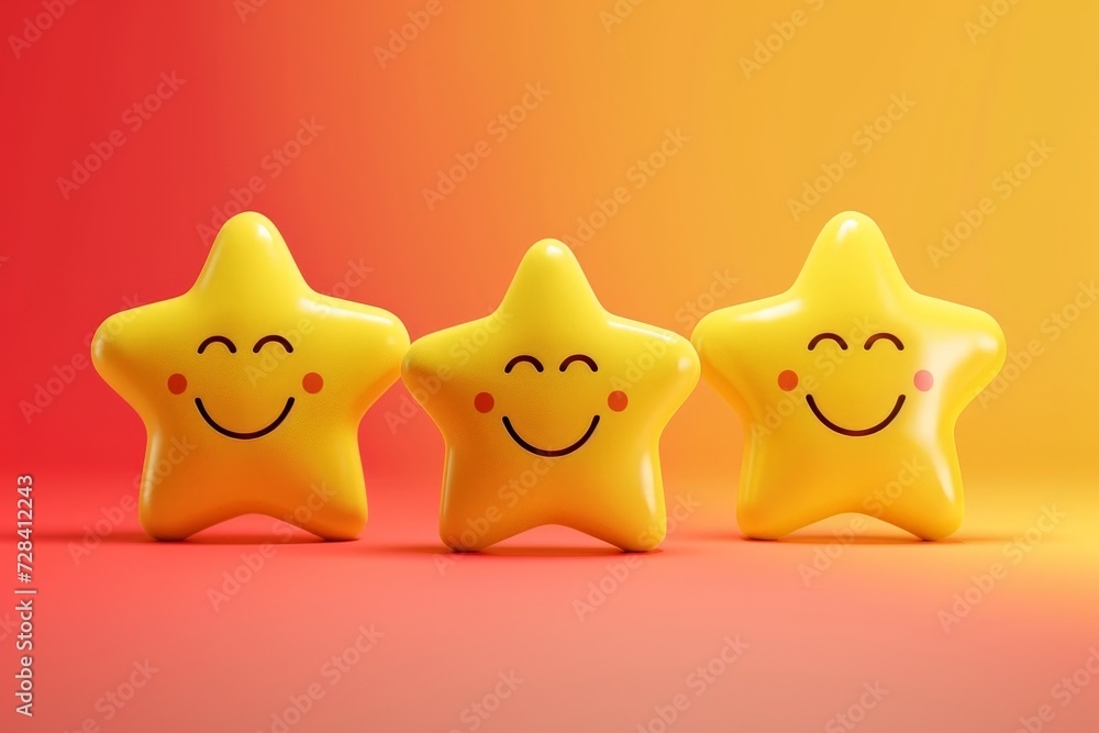 Happy customers rate golden stars, smiling emojis emoticons. Golden ...