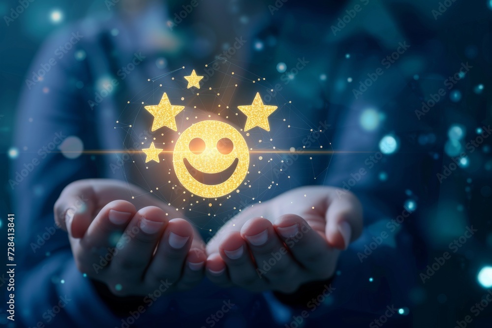Smiling Emoji warm Smiley, Vector Design service rating. Star rating ...
