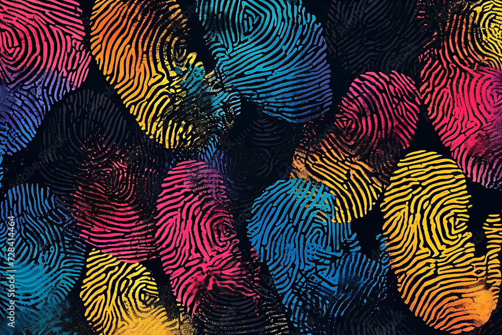 Cyberpunk Style Fingerprint Collage. A vibrant array of fingerprint ...