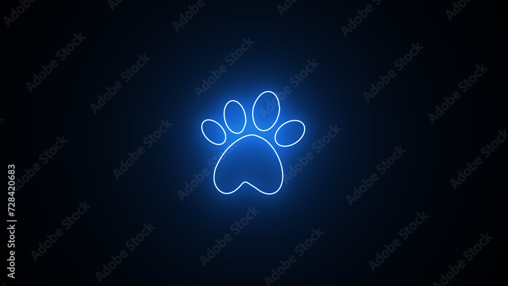 Neon Paw print icon. Neon Glowing line Paw print icon isolated on black ...