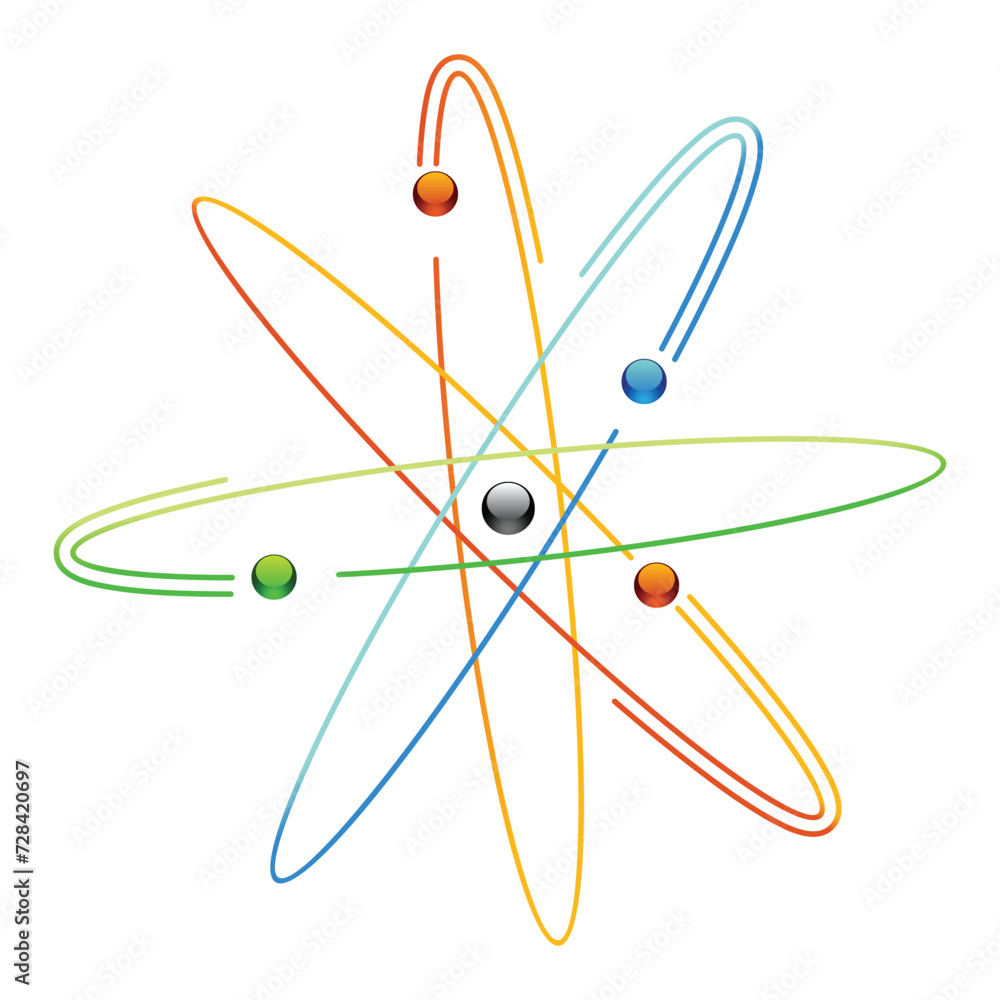 Atom symbols of nuclear energy icon. Scientific research and molecular ...