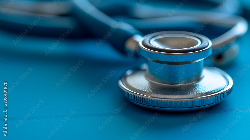 estetoscopio para diagnóstico médico sobre fondo azul de laboratorio de ...