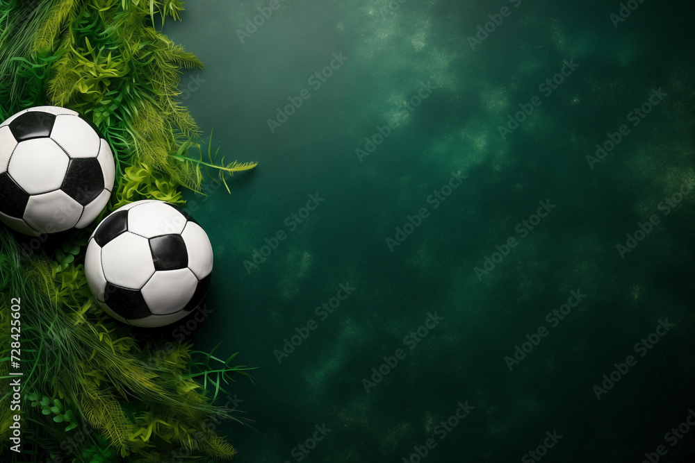Sports style border design with soccer balls and grass background ...