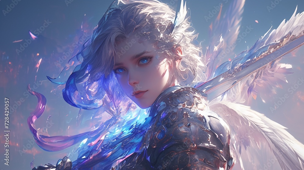 Anime Azure Winged Ascendant: The Archangelic Warrior, Goddess of Blue ...