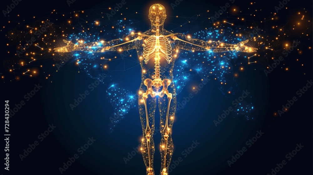 Glowing interactive holographic human body icon suspended in the air ...