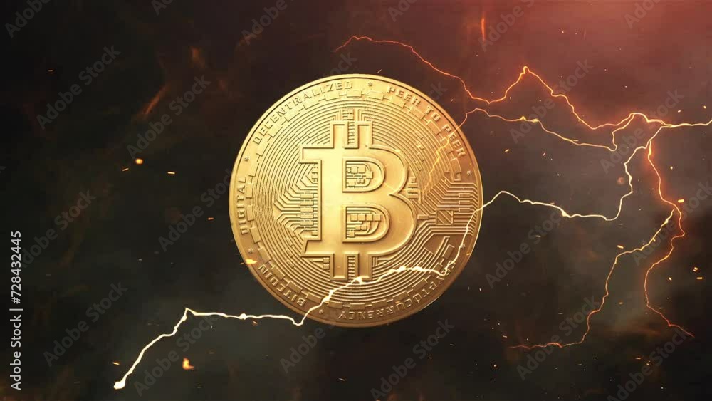 Bitcoin Shocking Lightning Special Effects. Coin Illumination: Animated ...