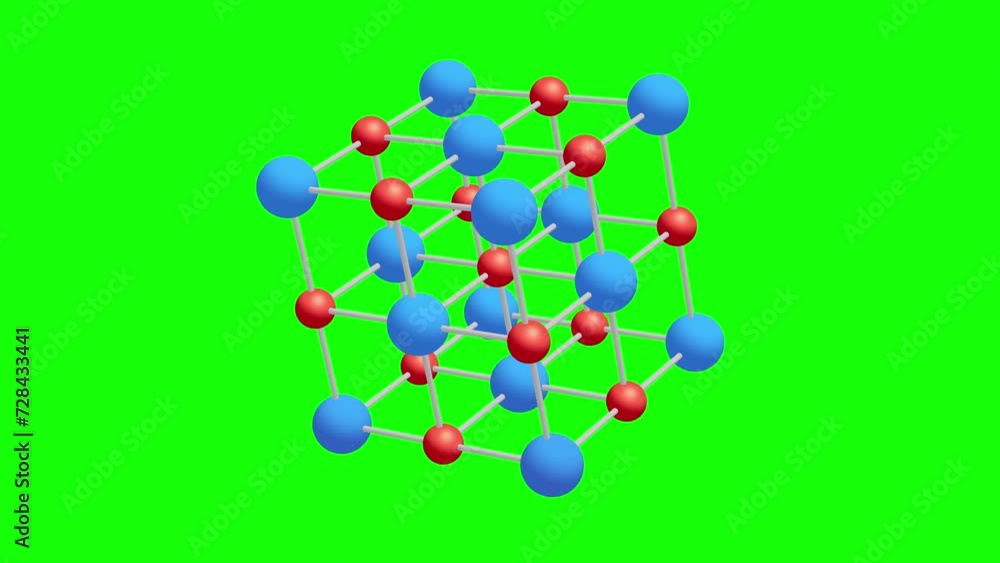 Crystal lattice molecule grid rotates. Sodium chloride rock salt. 4K ...