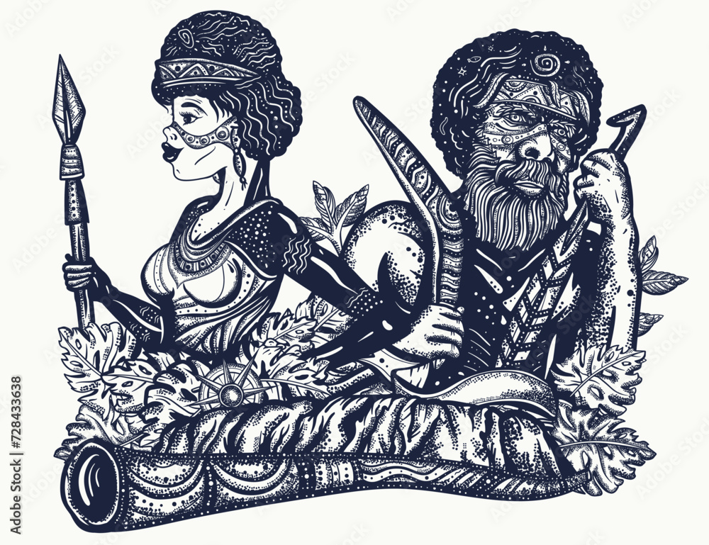 Ethnic Australian woman in traditional costume. Aboriginal tribes ...