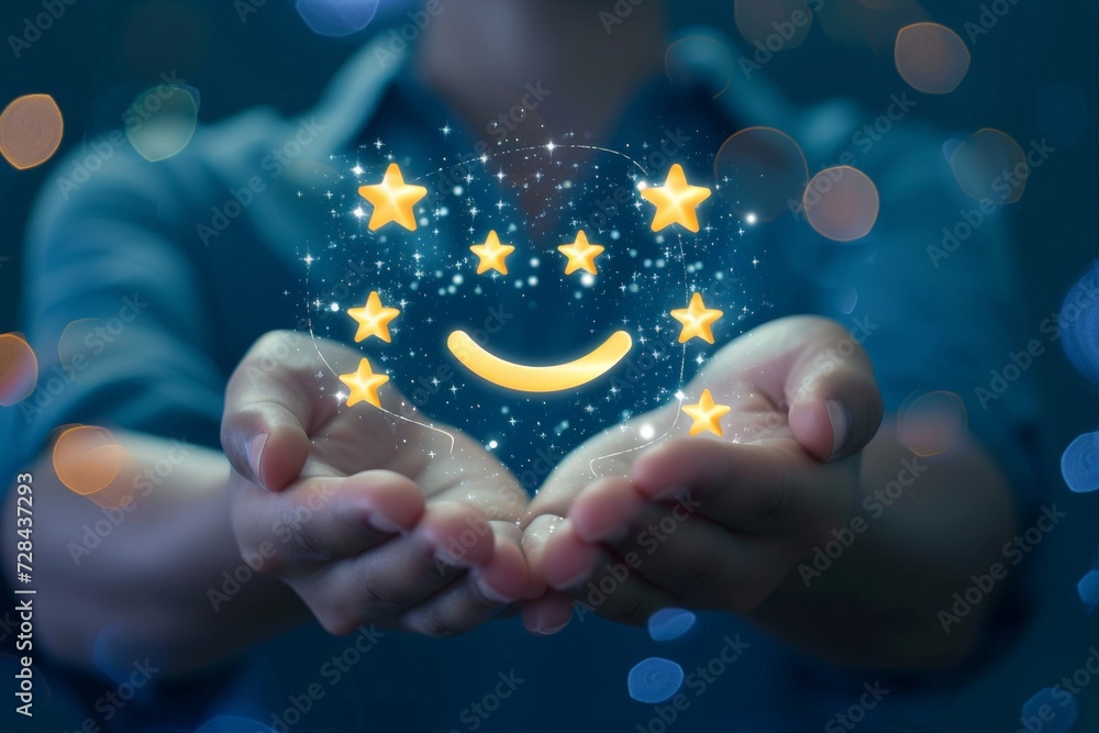 Experience excellent customer services happy smile, smiley face icon ...