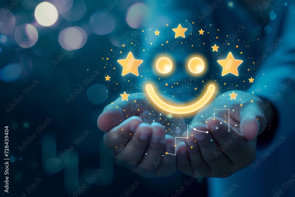 Experience excellent customer services happy smile, smiley face icon ...