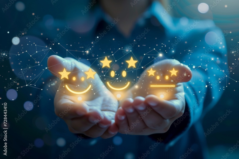 Experience excellent customer services happy smile, smiley face icon ...