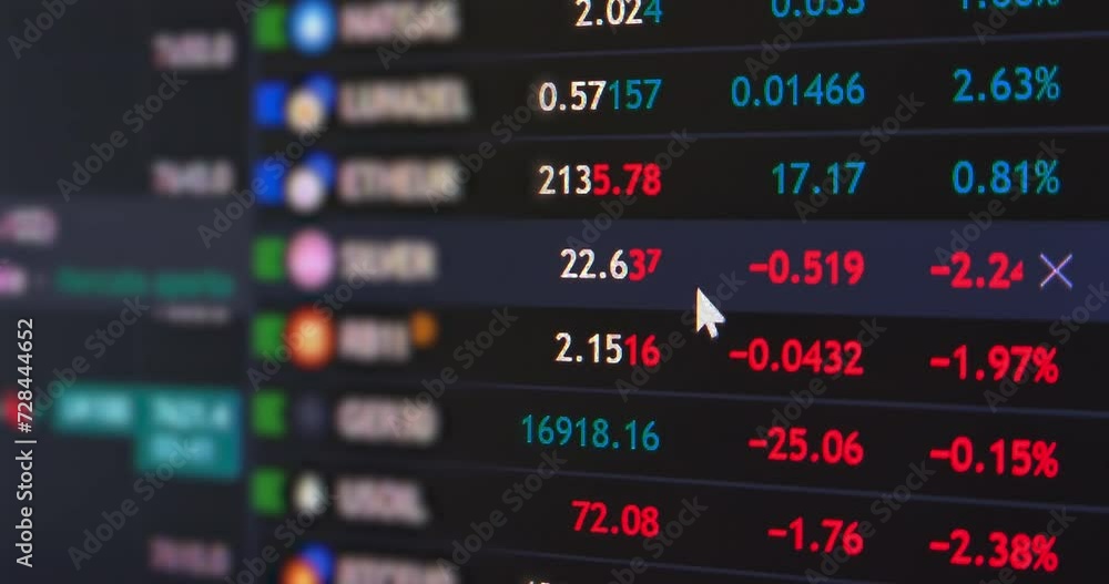 price trading chart and asset symbols, indicating fast-moving green ...