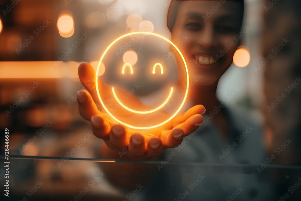 Experience excellent customer services happy smile, smiley face icon ...