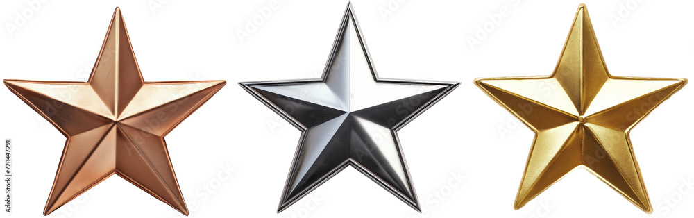 Metallic star shape bundle in bronze, silver and gold as design element ...