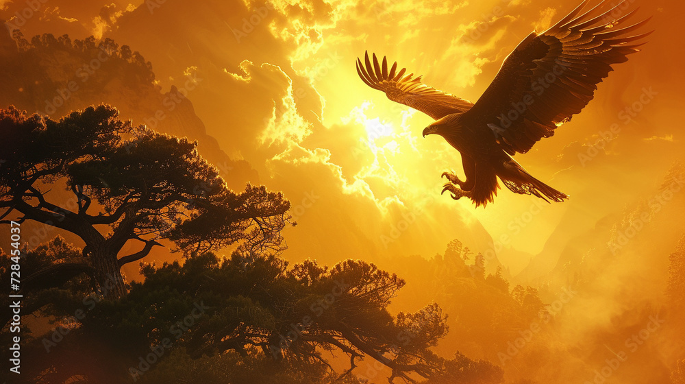 An eagle clutching a branch in its powerful talons as it prepares to ...
