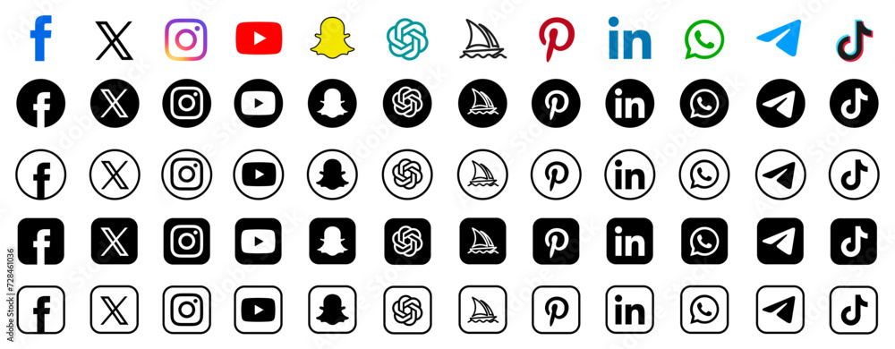 Social Media set logo and AI services, social media logo, facebook ...