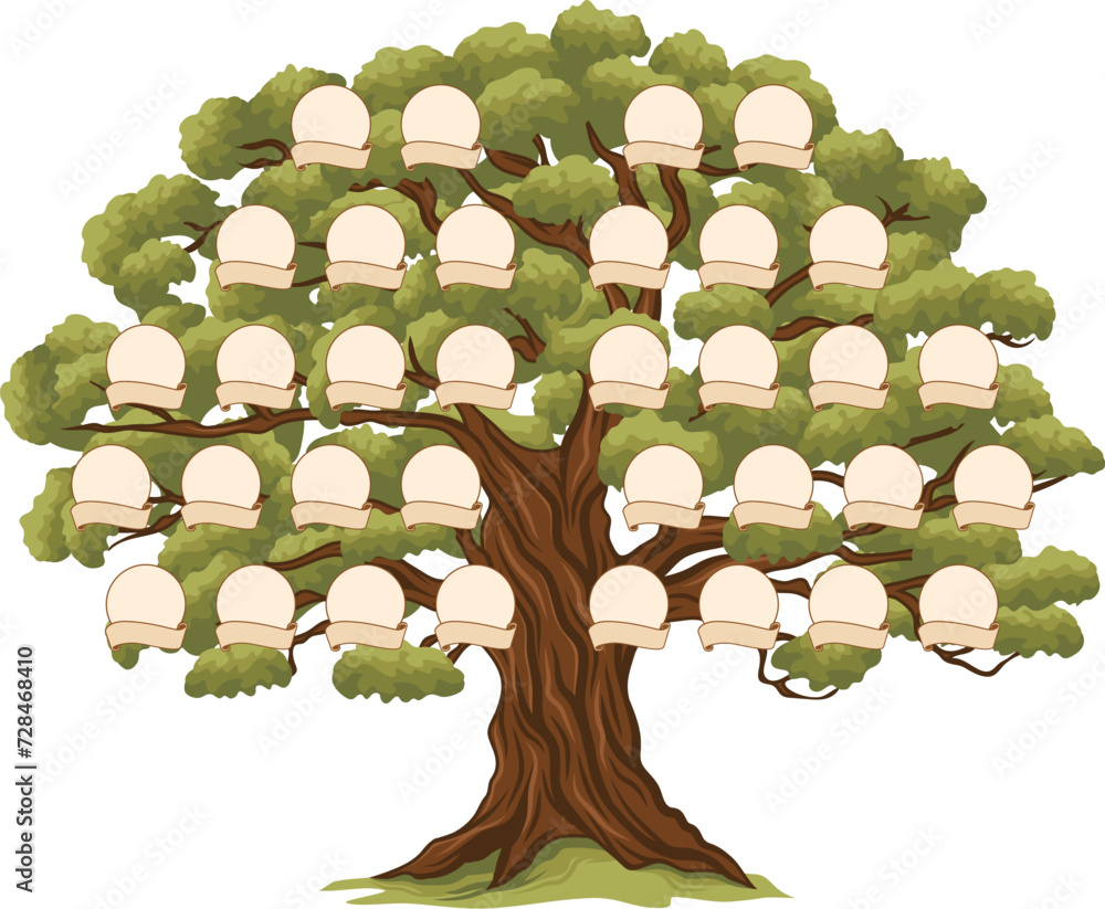 Genealogy family tree with frames for ancestry history branch, vector ...