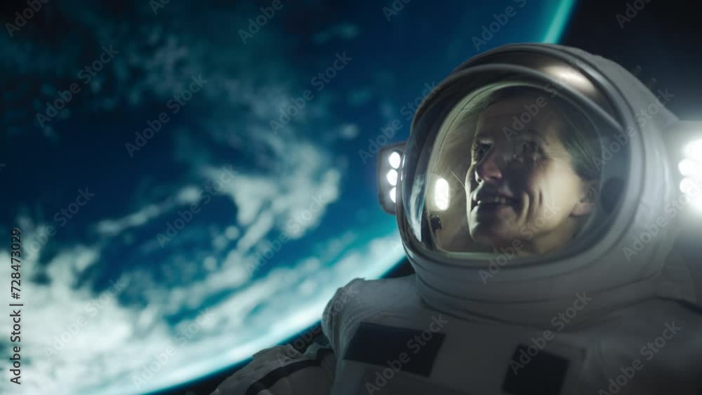 Portrait of a Brave Caucasian Woman on Her First Spacewalk at an ...
