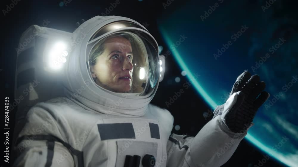 Portrait of a Brave Caucasian Woman on Her First Spacewalk at an ...