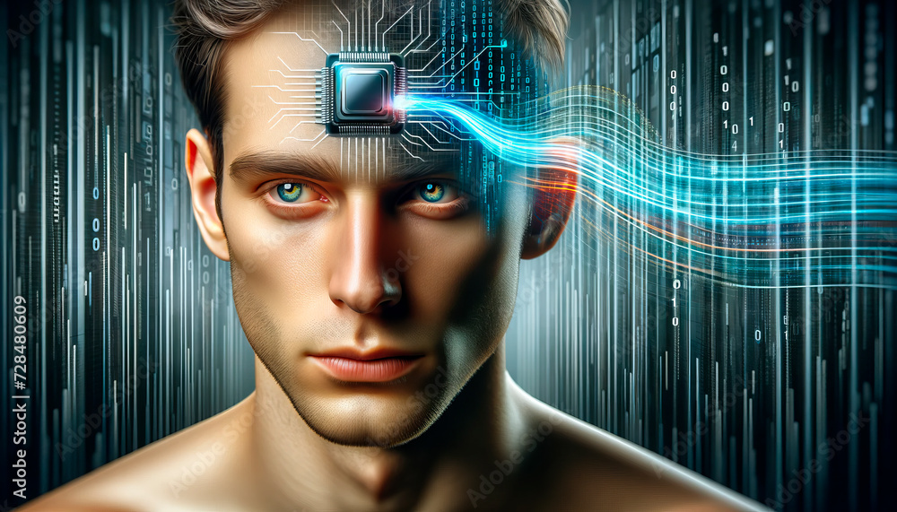 An artificial intelligence chip implanted in the human head. The ...