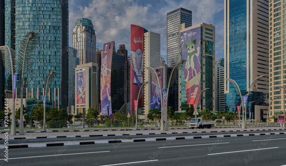 Doha skyline in West bay district Doha, Qatar afternoon shot with The ...