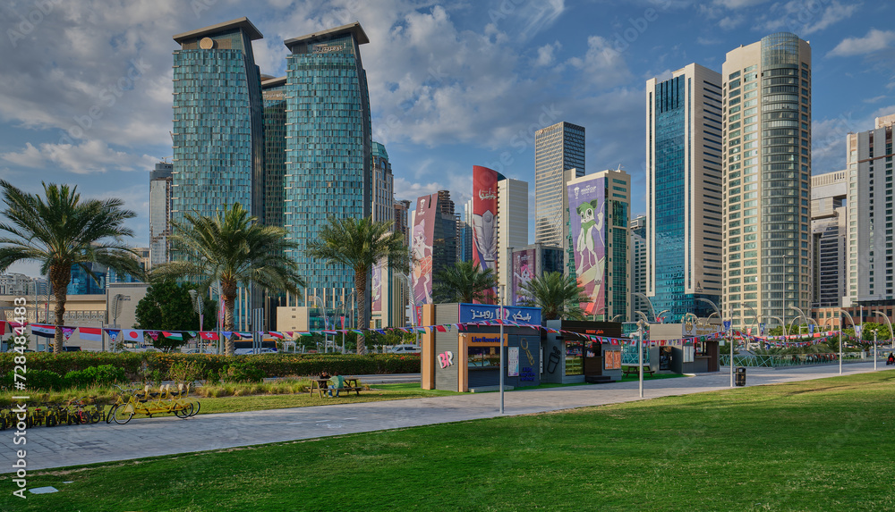 Doha skyline in West bay district Doha, Qatar afternoon shot with The ...