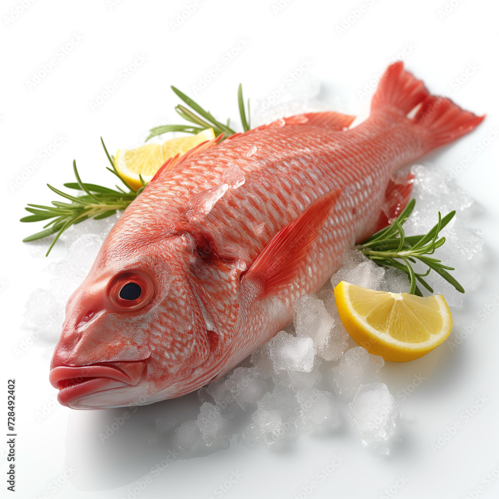 Illustration of fresh raw red snapper with ice, an attractive display ...