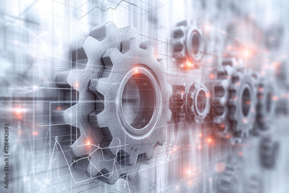 A futuristic display of interconnected gears and cogs set against a ...
