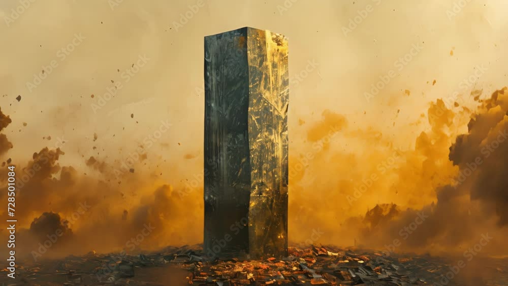 Vidéo Stock A towering monolith sculpture constructed with layers of ...