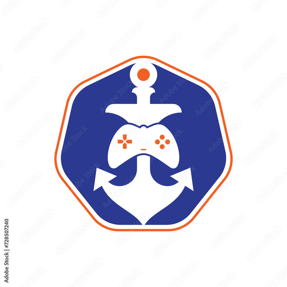 Game controller and anchor logo template. Joystick and anchor logo ...