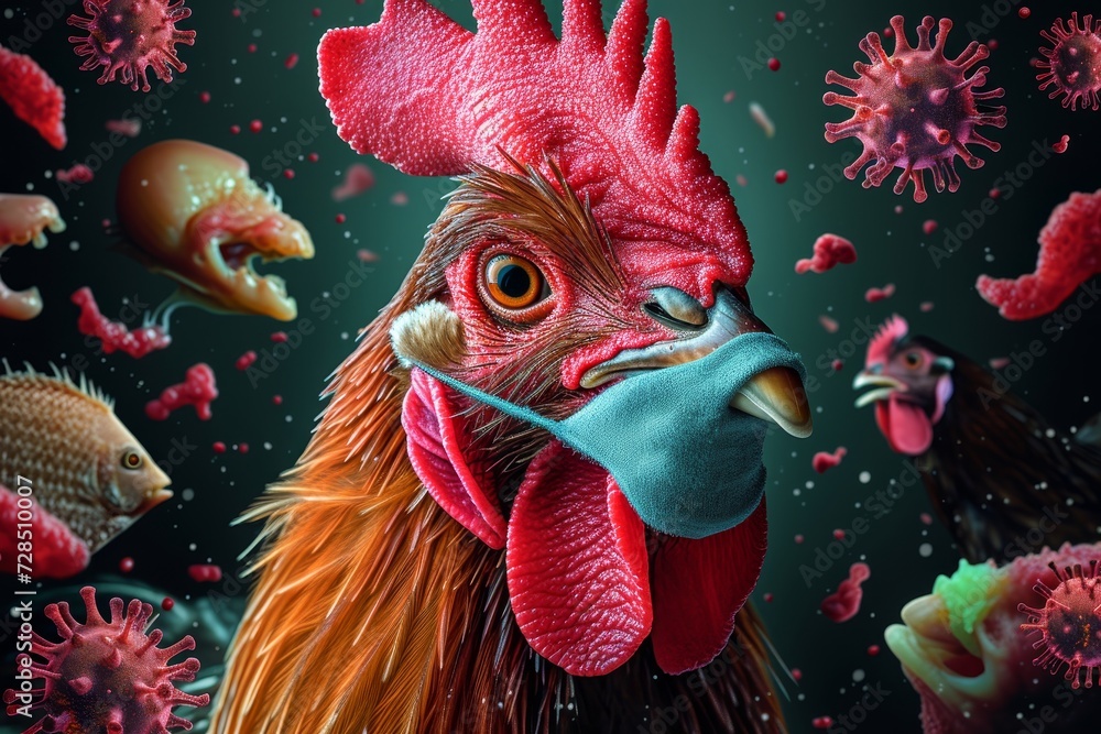 A gallinaceous bird, with its fiery red comb and proud stature, dons a ...