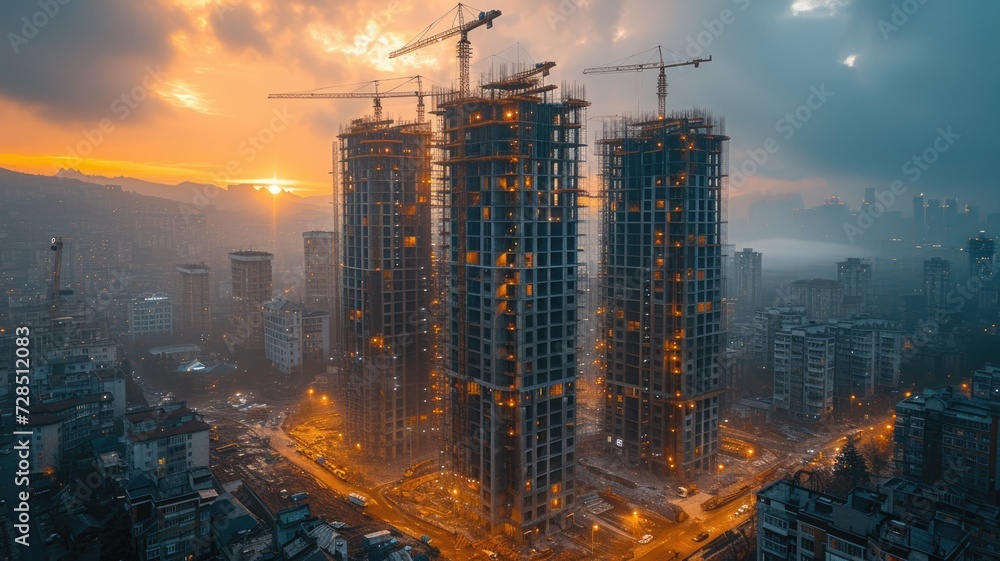 City building construction site development and tower cranes Stock ...