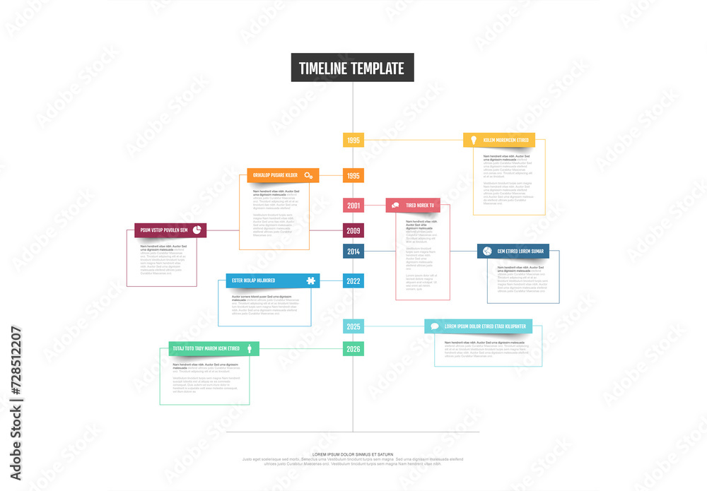 Vertical Infographic timeline template with dotted time line and color ...