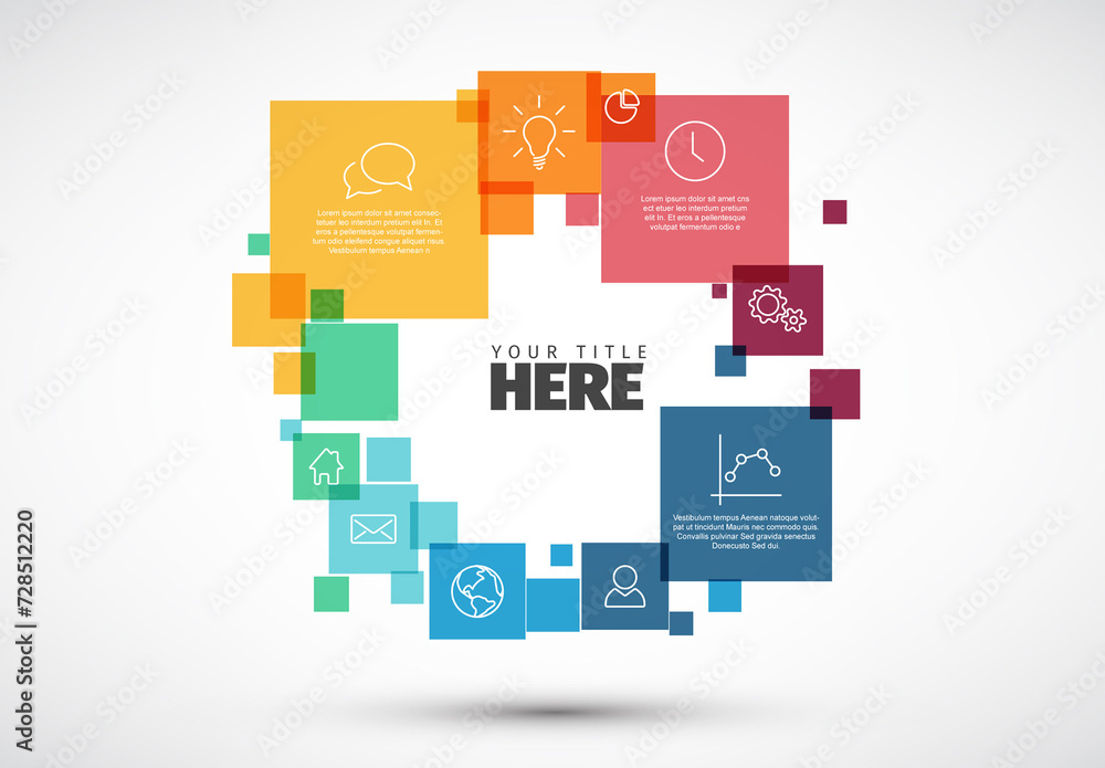 Vector rainbow diagram with various descriptive squares - infographic ...