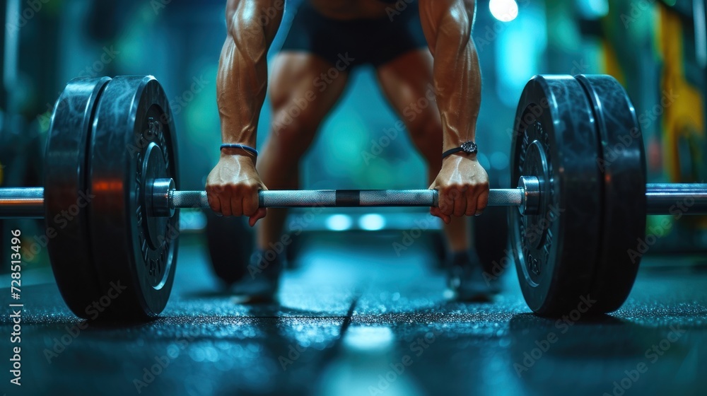 Fitness coach demonstrating proper weightlifting form, close-up on ...