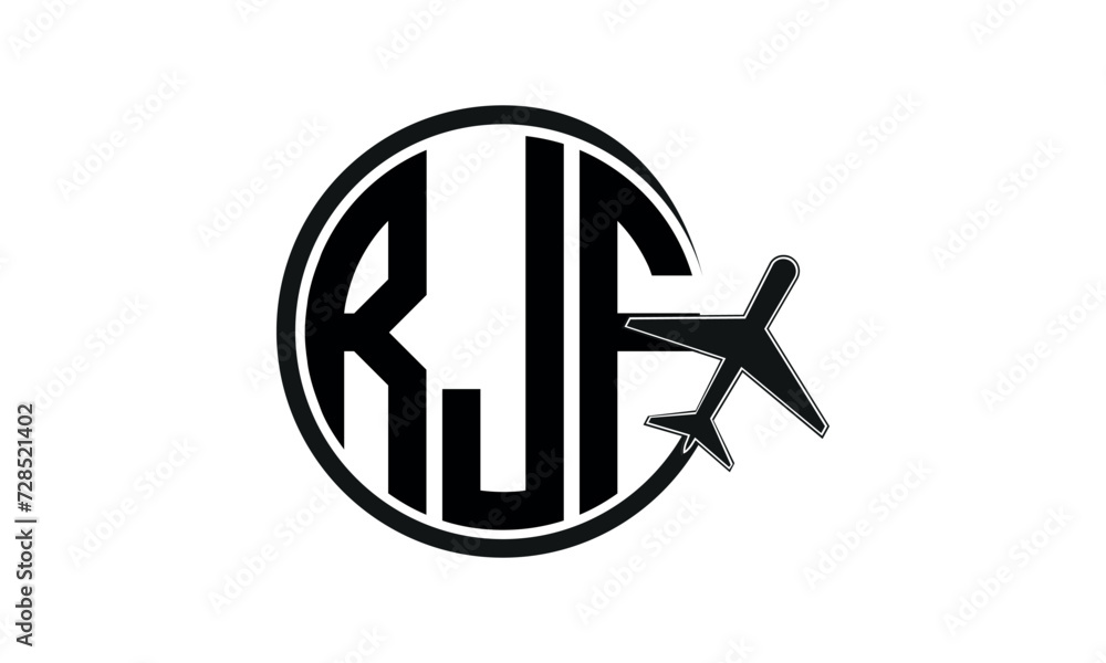 RJF three initial letter circle tour & travel agency logo design vector ...