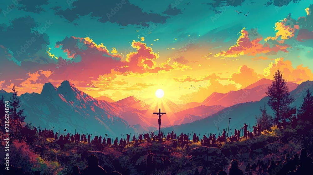 illustration of crucifixion of Jesus Christ on Mount Calvary , easter ...