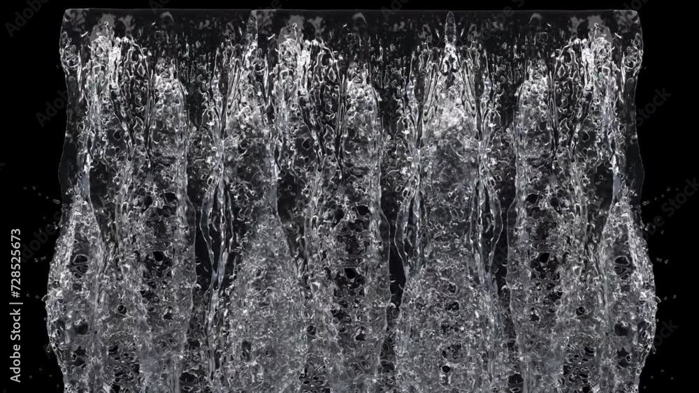 Waterfall, water splash against a black background, featuring droplets ...