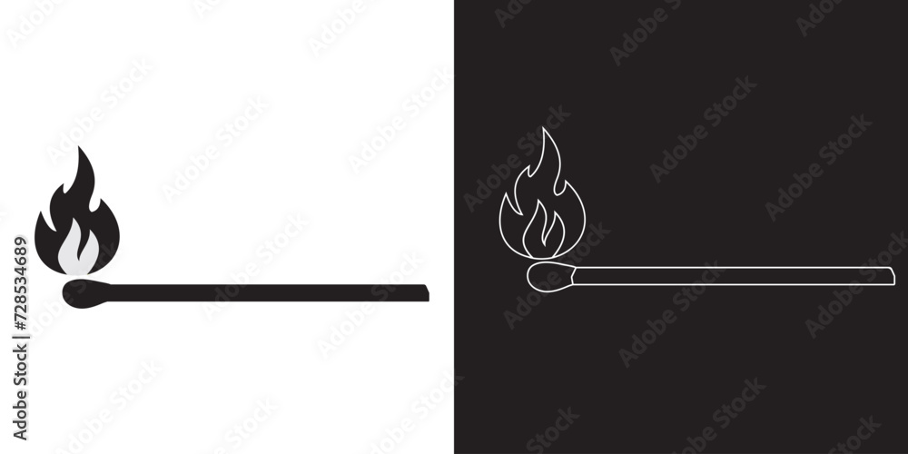 Black outline icon of Matchstick, vector, logo, fire logo. Burning ...