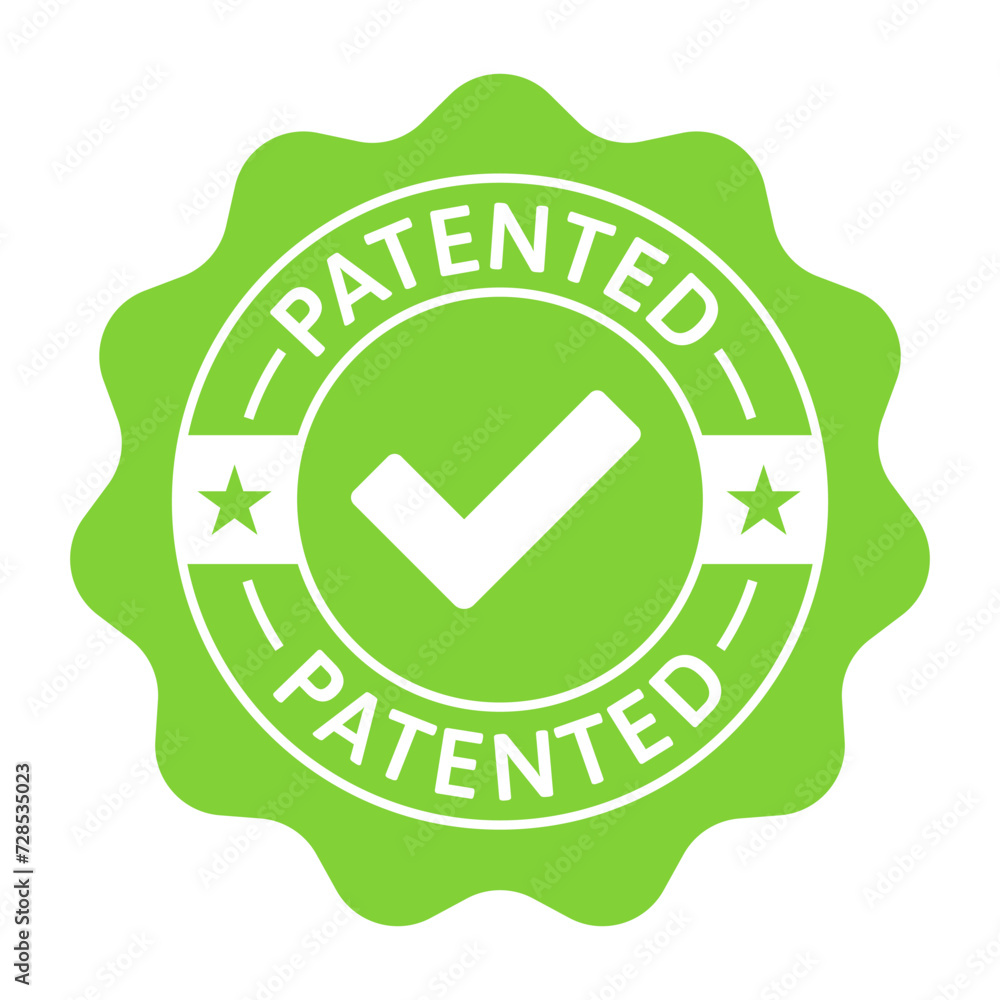Patented label or sticker. Patent stamp badge icon vector, successfully ...